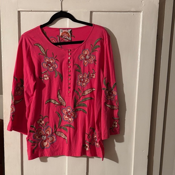 Johnny Was | Tops | Johnny Was Pink Floral Embroidered Tunic | Poshmark